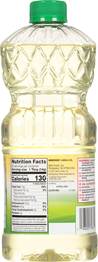 Crisco Canola Oil Crisco Pure Canola Oil 128oz. In Bulk At