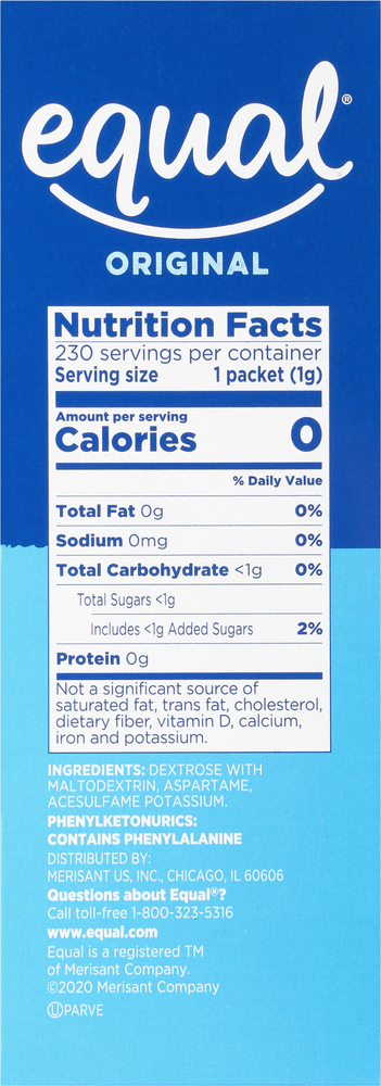 equal sugar packets ingredients