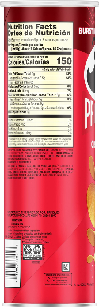 pringles fat content