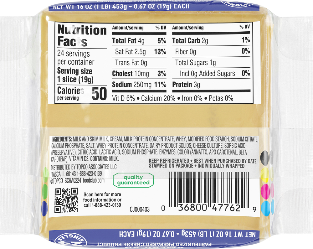Slice Of American Cheese Calcium